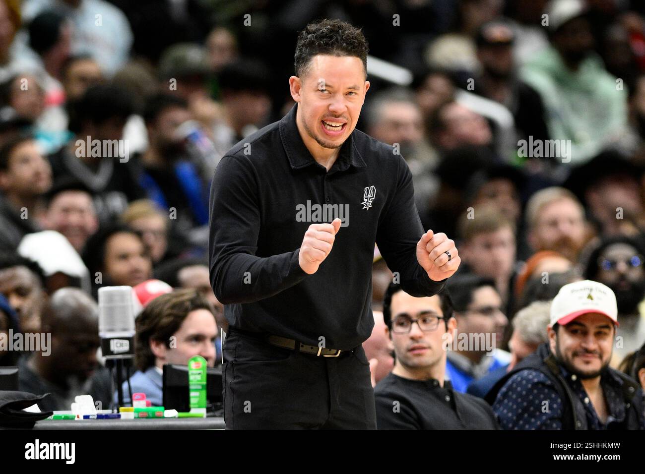 San Antonio Spurs interim head coach Mitch Johnson reacts during the ...