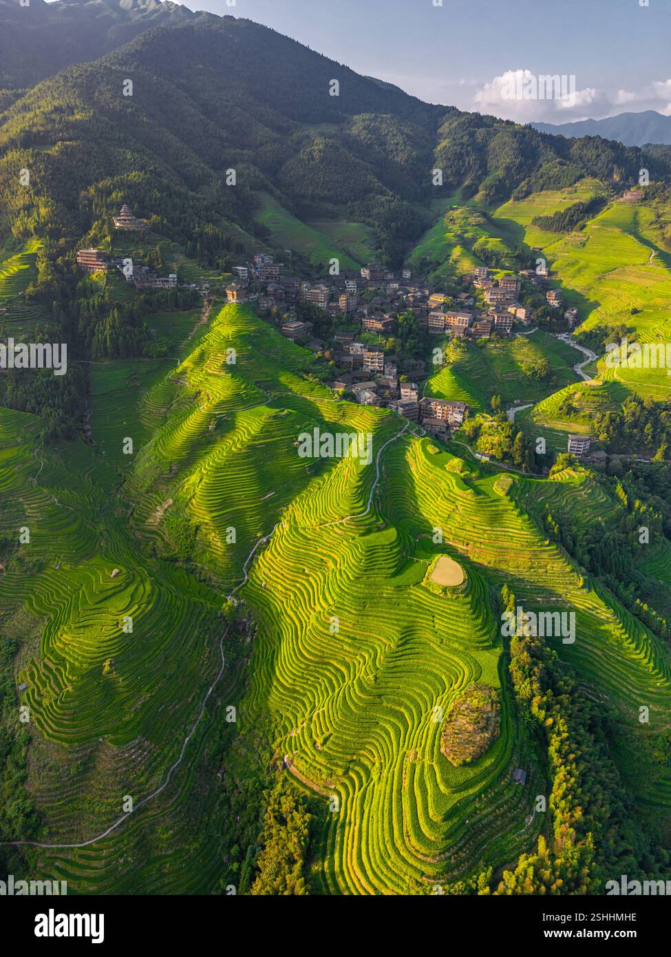 The beautiful and ancient terraced rice fields of Longshen, China shot ...