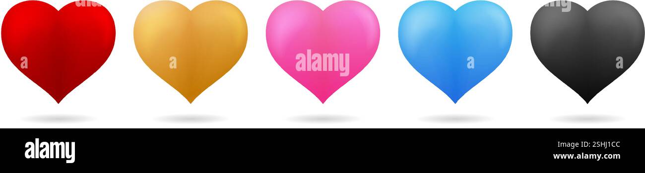 Vector illustration Set of colorful hearts isolated on white ...