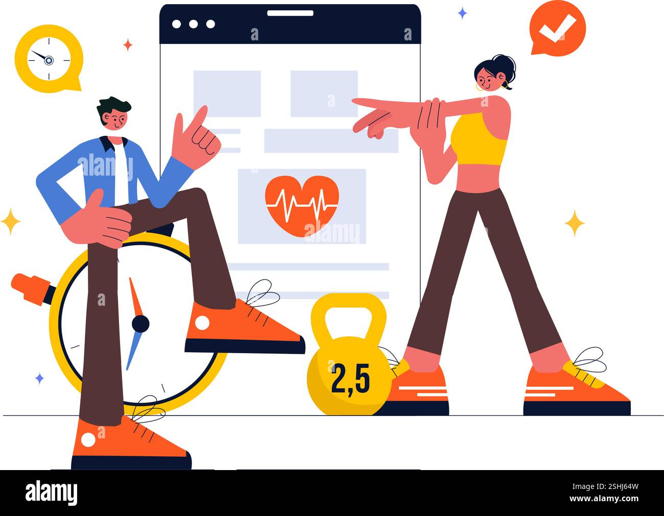 Wellness Coaching Vector Illustration Featuring a Sports Lesson or Fitness Course, Working Out ...