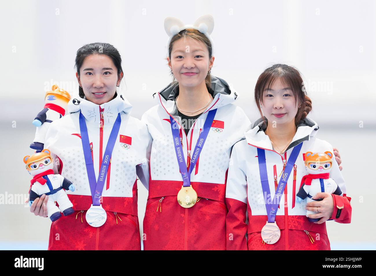 Harbin,China.10th February 2025. (LR) Sliver medalist Han Mei, gold ...