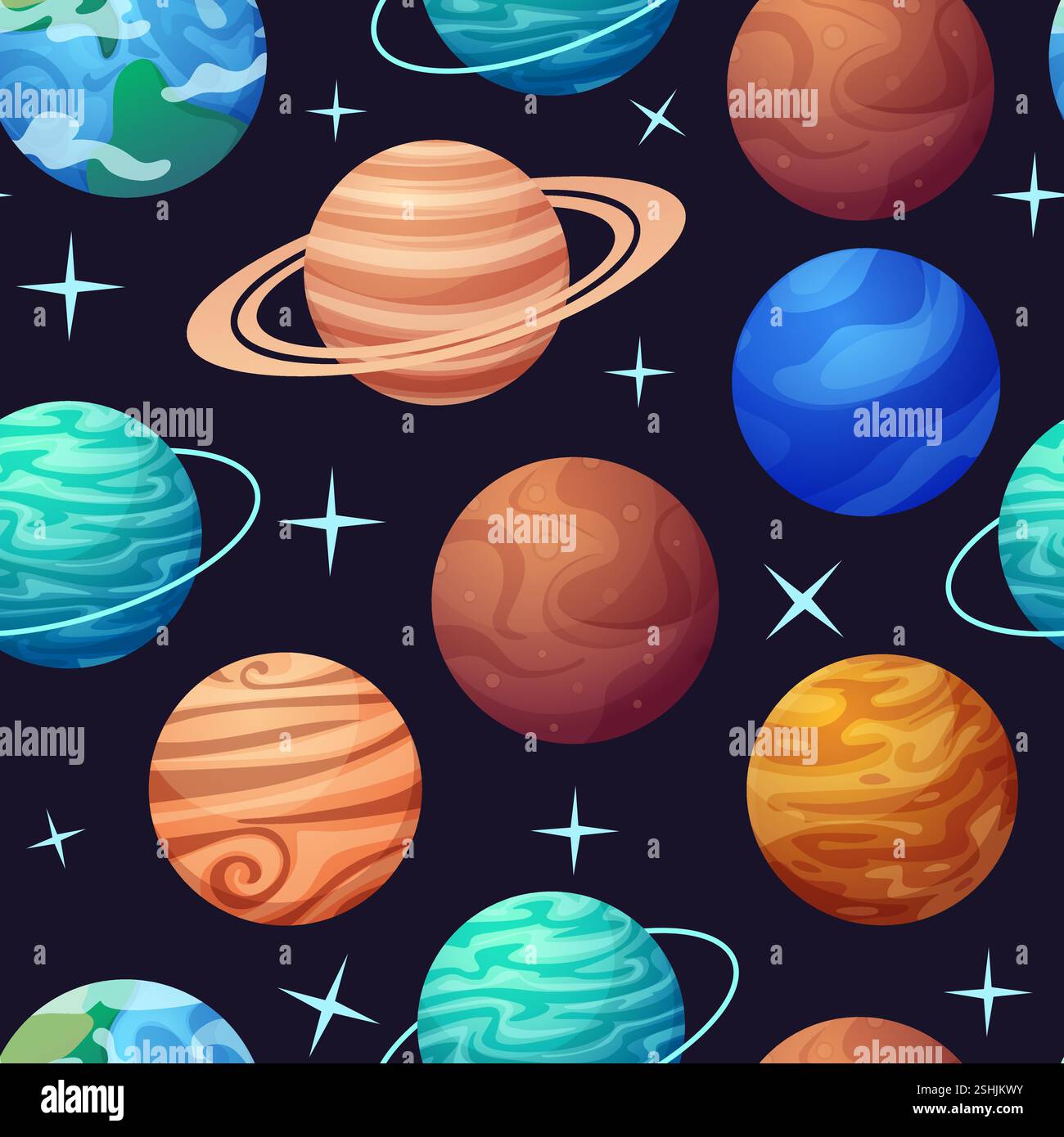 Solar system planets seamless pattern. Universe space with cartoon ...