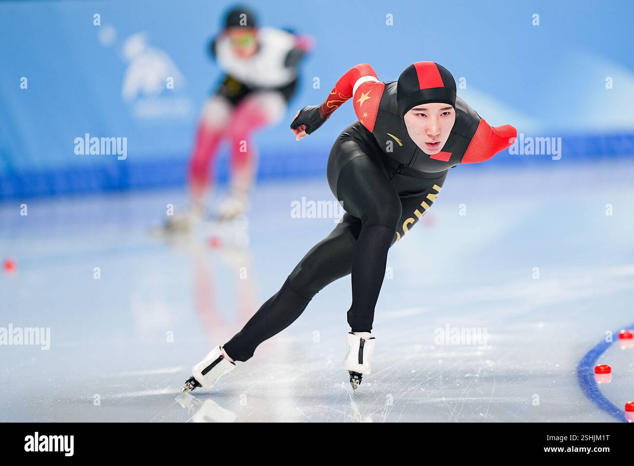 Harbin,China.10th February 2025. Han Mei of China competes in the Speed ...