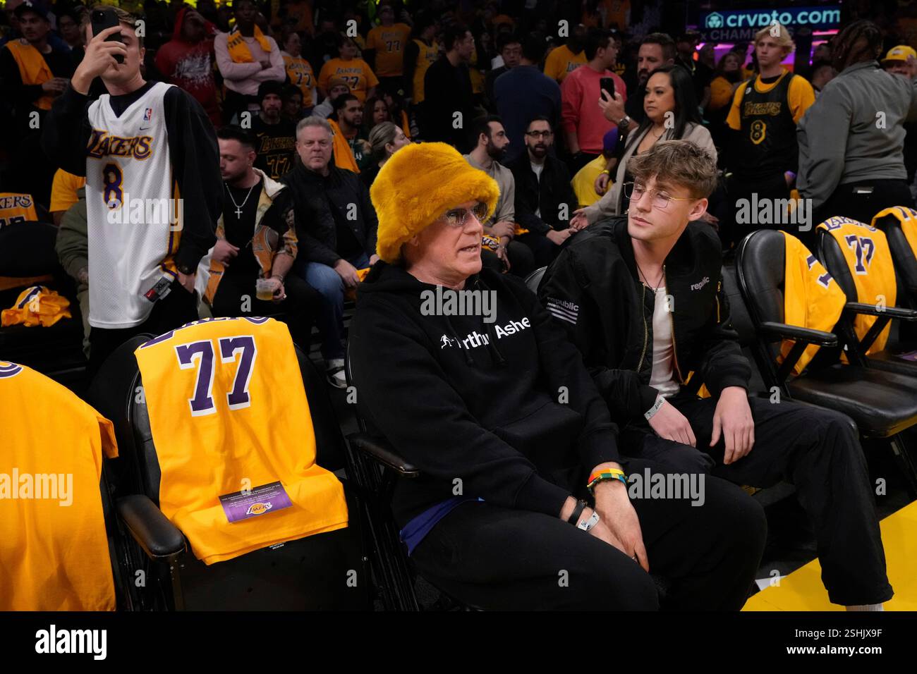 Actor Will Ferrell ooks on before the Los Angeles Lakers host the Utah ...