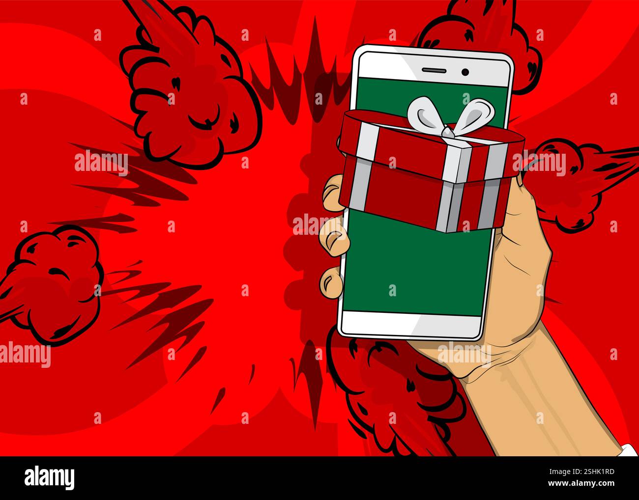 Cartoon Smartphone, comic book Telephone with Valentine day gift box ...