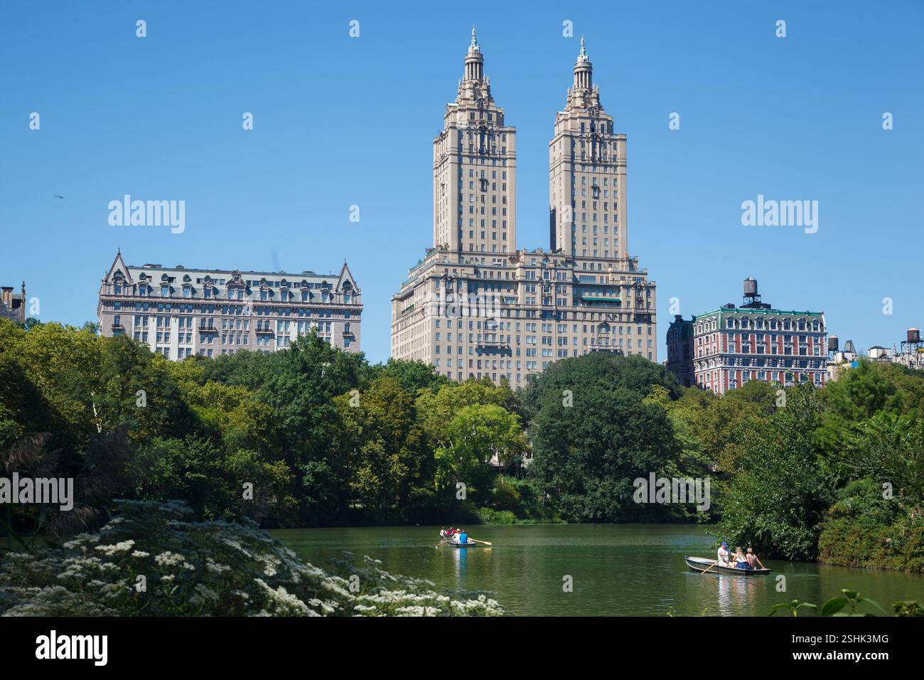 The Central Park lake and iconic San Remo building in West side ...