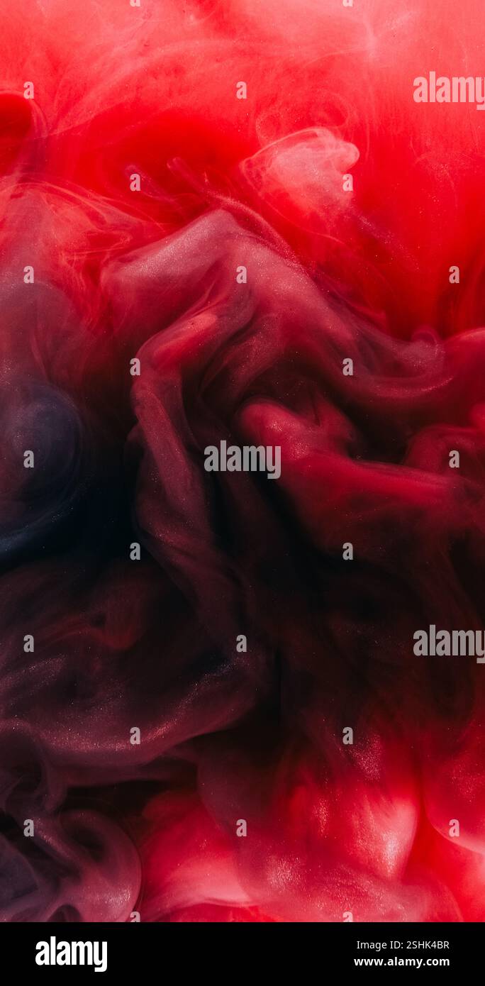 Smoke background. Paint splash. Defocused red black color ink water ...