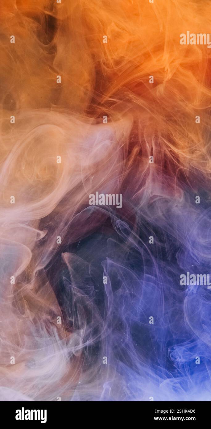 Paint cloud. Color smoke. Defocused yellow blue underwater vapor ...