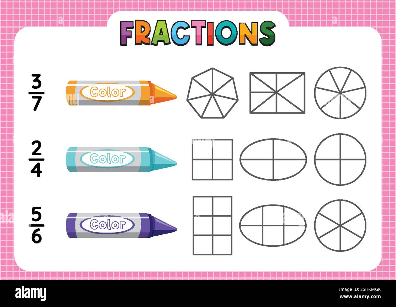 Educational fractions with crayons and geometric shapes Stock Vector ...