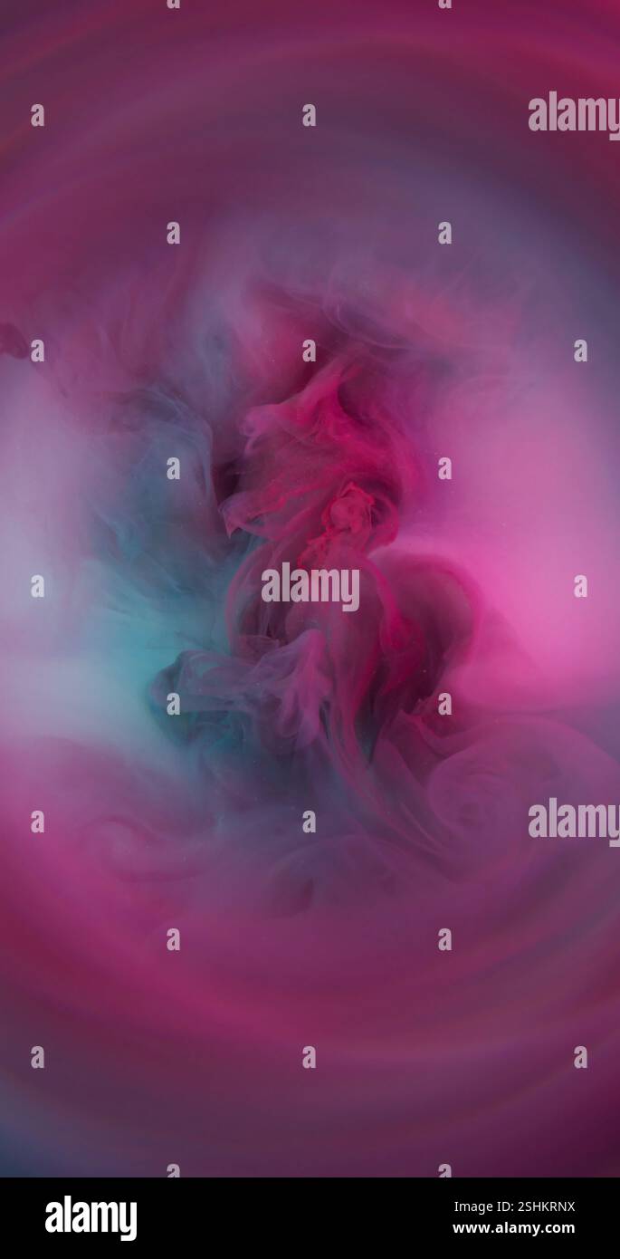 Smoke explosion. Fume paint. Pink purple turquoise liquid relief stream ...