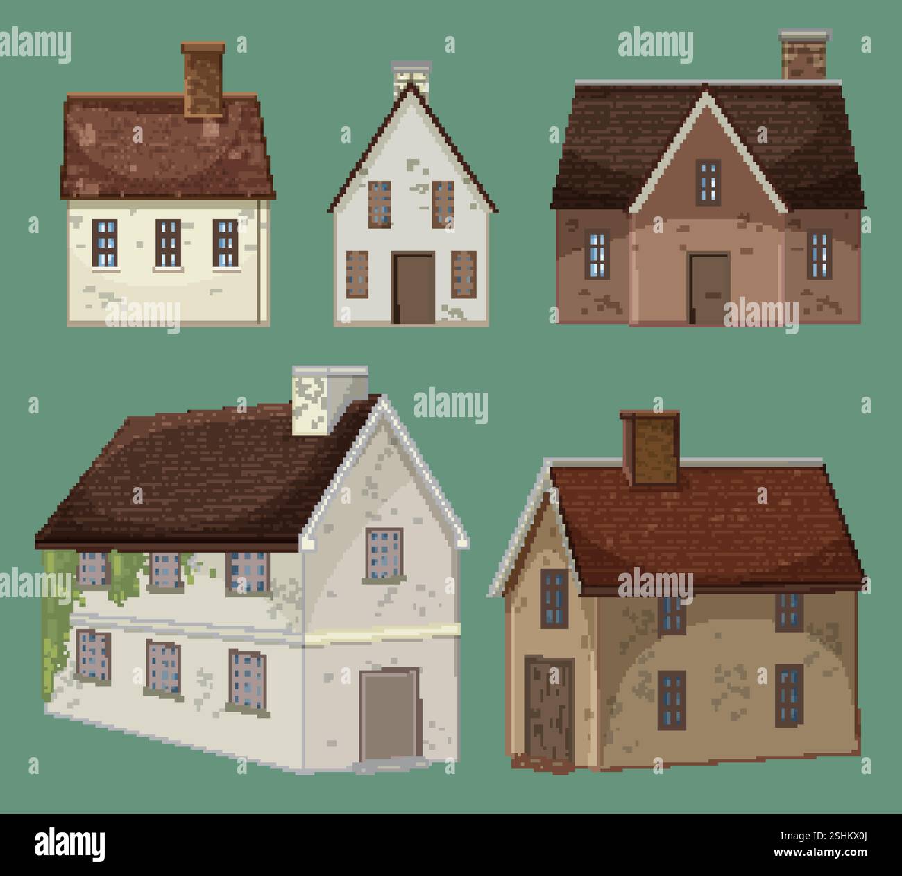 Illustration of five quaint, rustic village homes Stock Vector Image ...