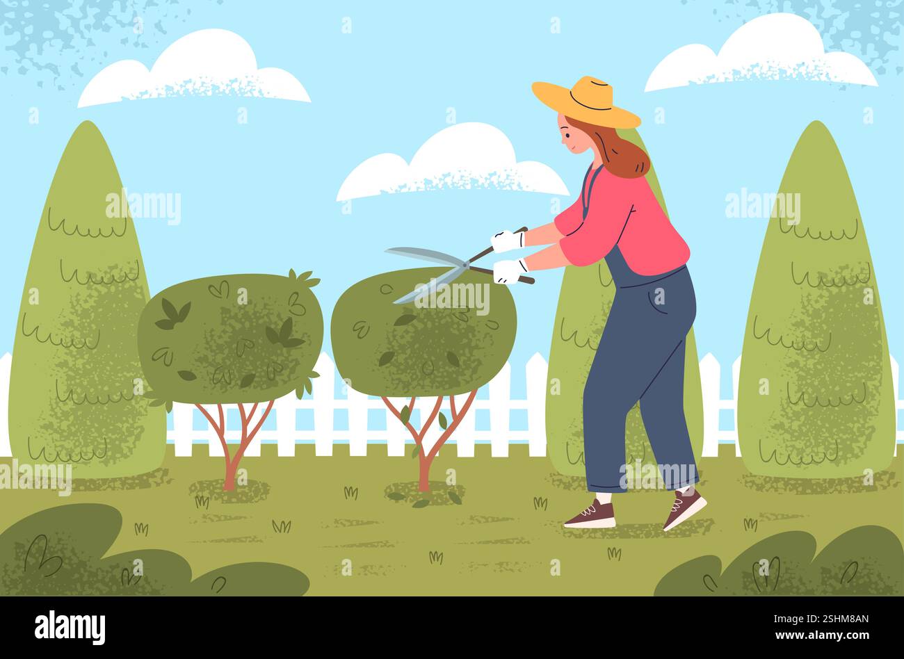 Woman hedge cutting Stock Vector Images - Alamy