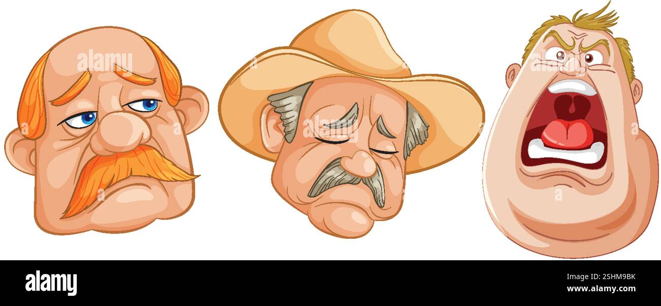 Three cartoon faces showing varied emotions Stock Vector Image & Art ...