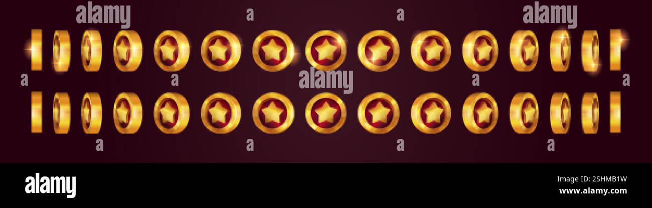 Star coin rotation. Casino game spin gold coins turn animation, game ...