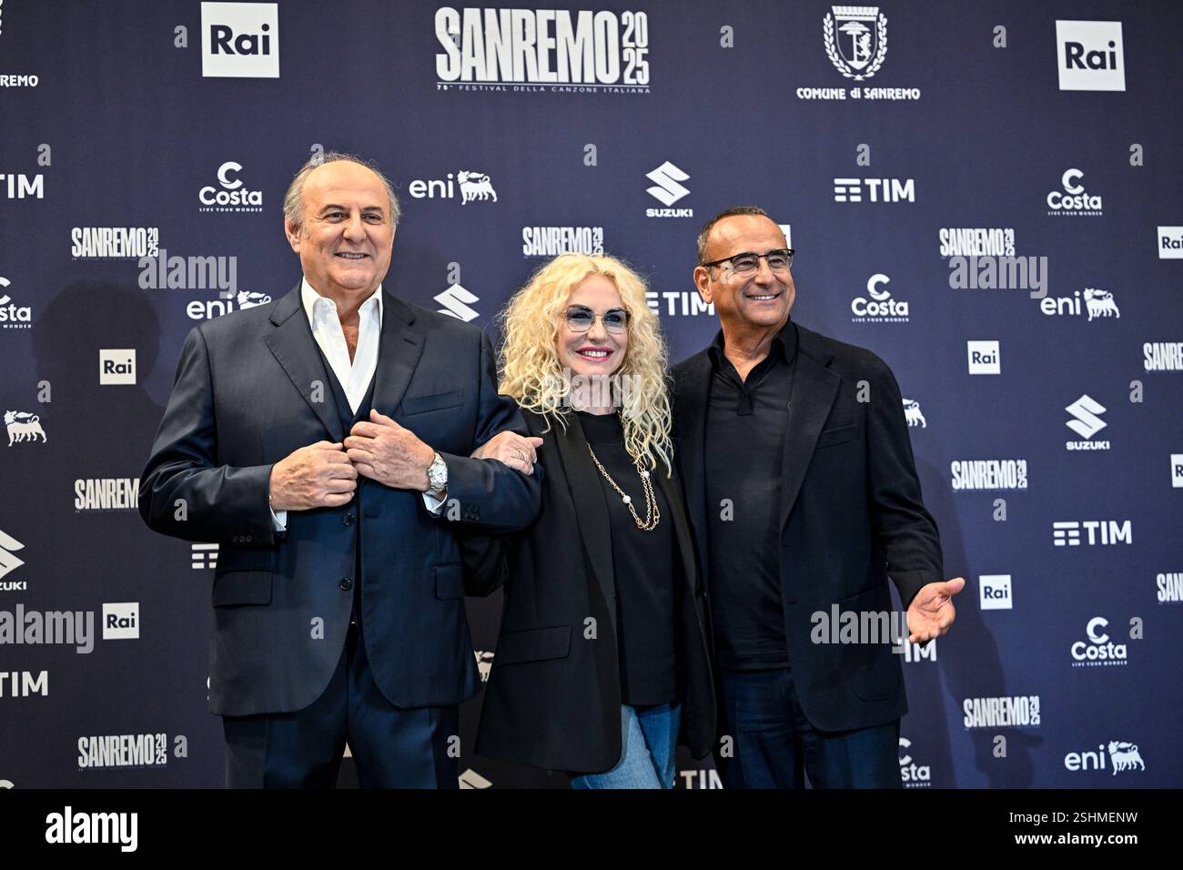 Sanremo, Italy. 10th Feb, 2025. (L-R) Gerry Scotti, Antonella Clerici ...