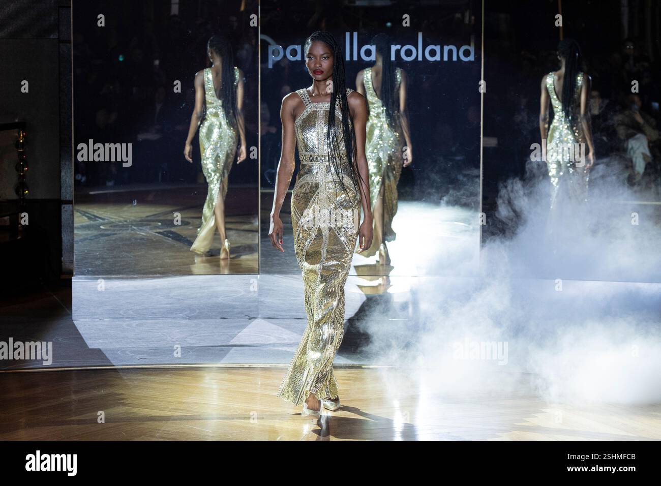 New York, USA. 10th Feb, 2025. A model walks runway for Pamella Roland ...