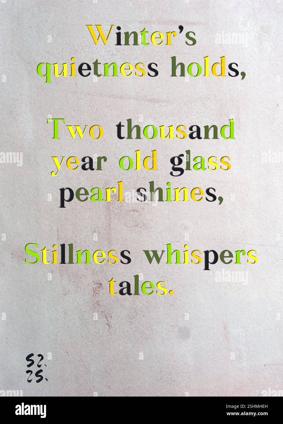 Winter's quietness holds, Two thousand year old glass pearl shines ...