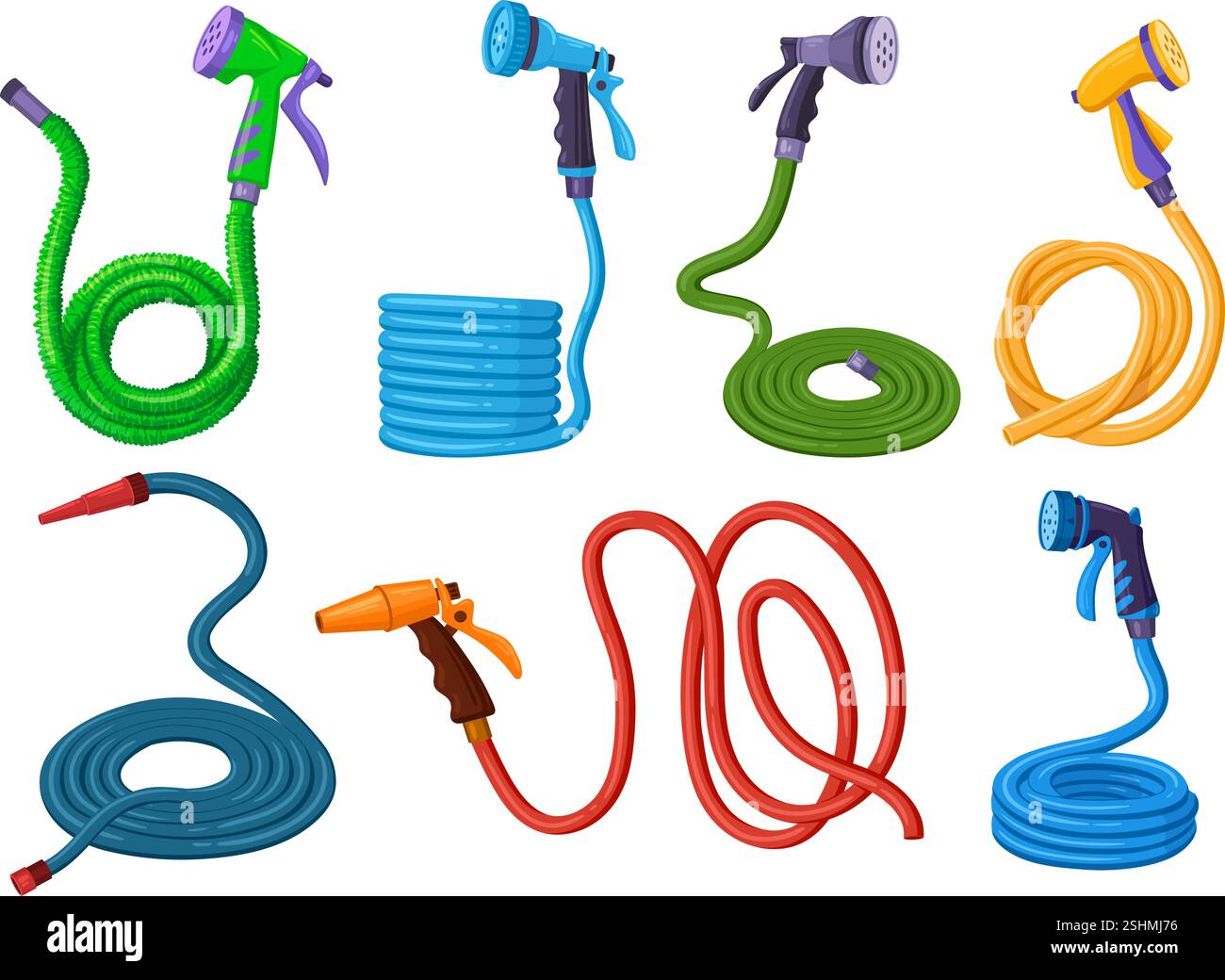 Garden hoses. Watering rubber hosepipe with spray plastic nozzle drip ...