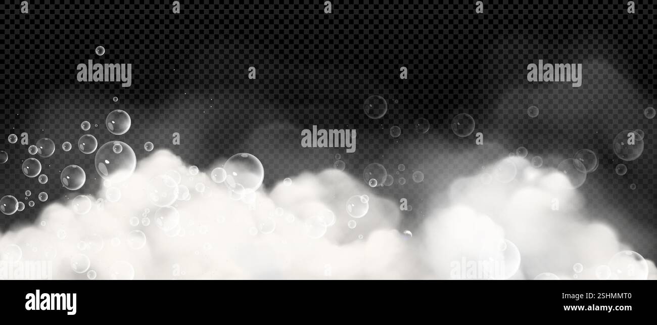 Soap foam composition with floating transparent bubbles rising above ...