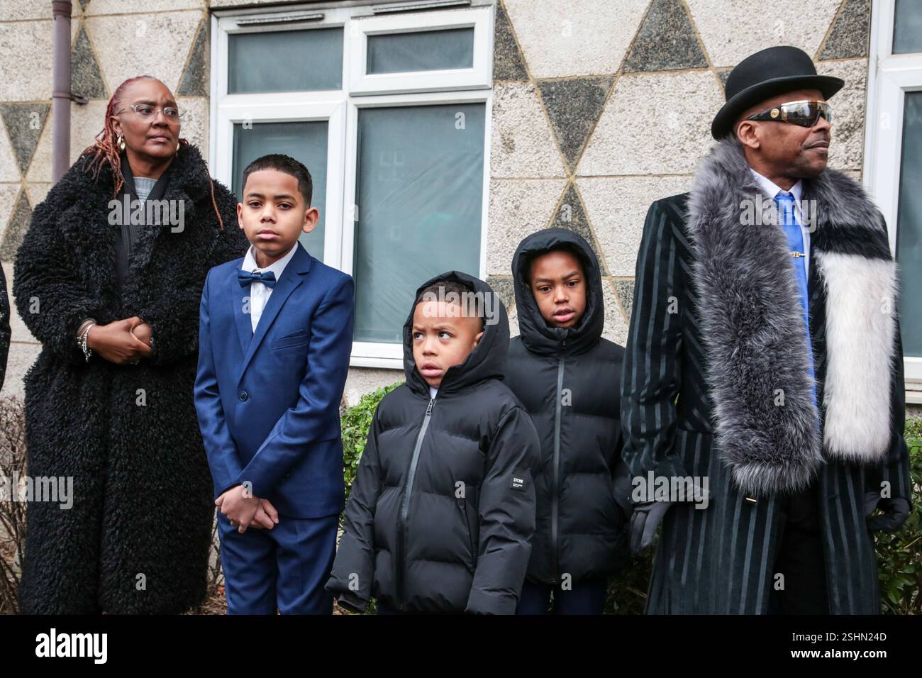 London, UK. 10th Feb, 2025. Asher Senator D (L) and family members look ...