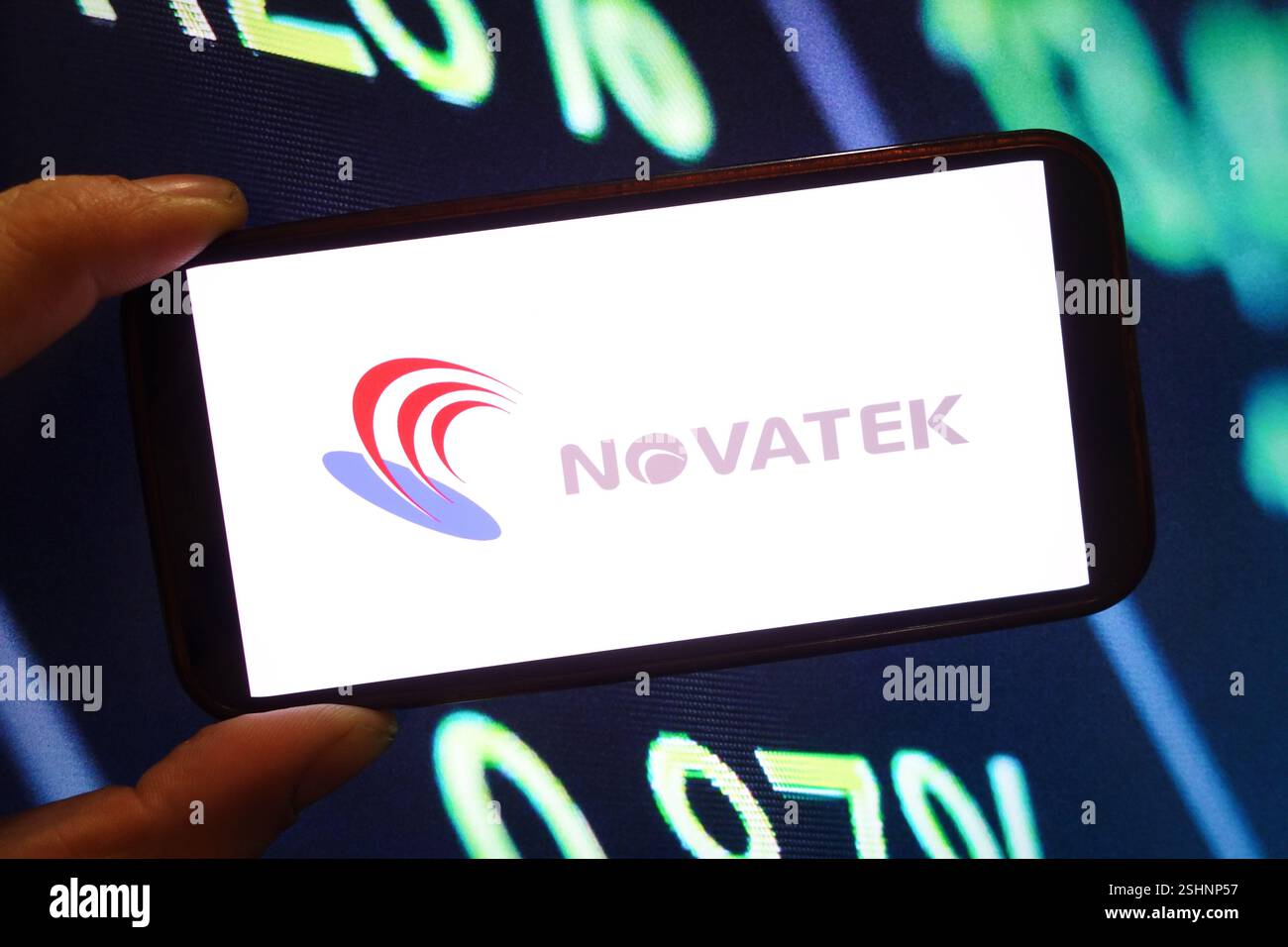Poland. 07th Feb, 2025. In this photo illustration, the Novatek Microelectronics company logo is ...