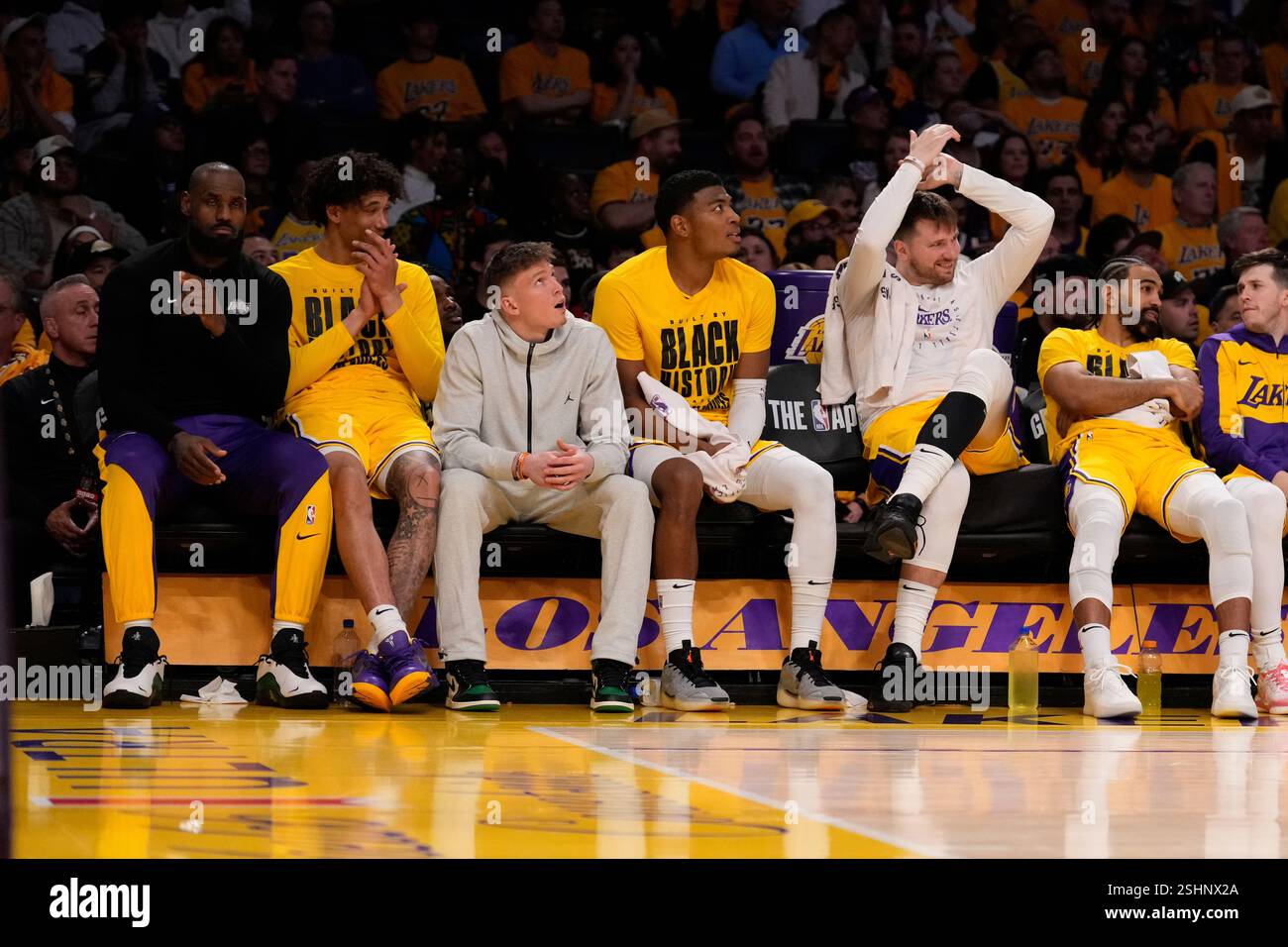 Los Angeles Lakers guard Luka Doncic, second from right, and forward ...
