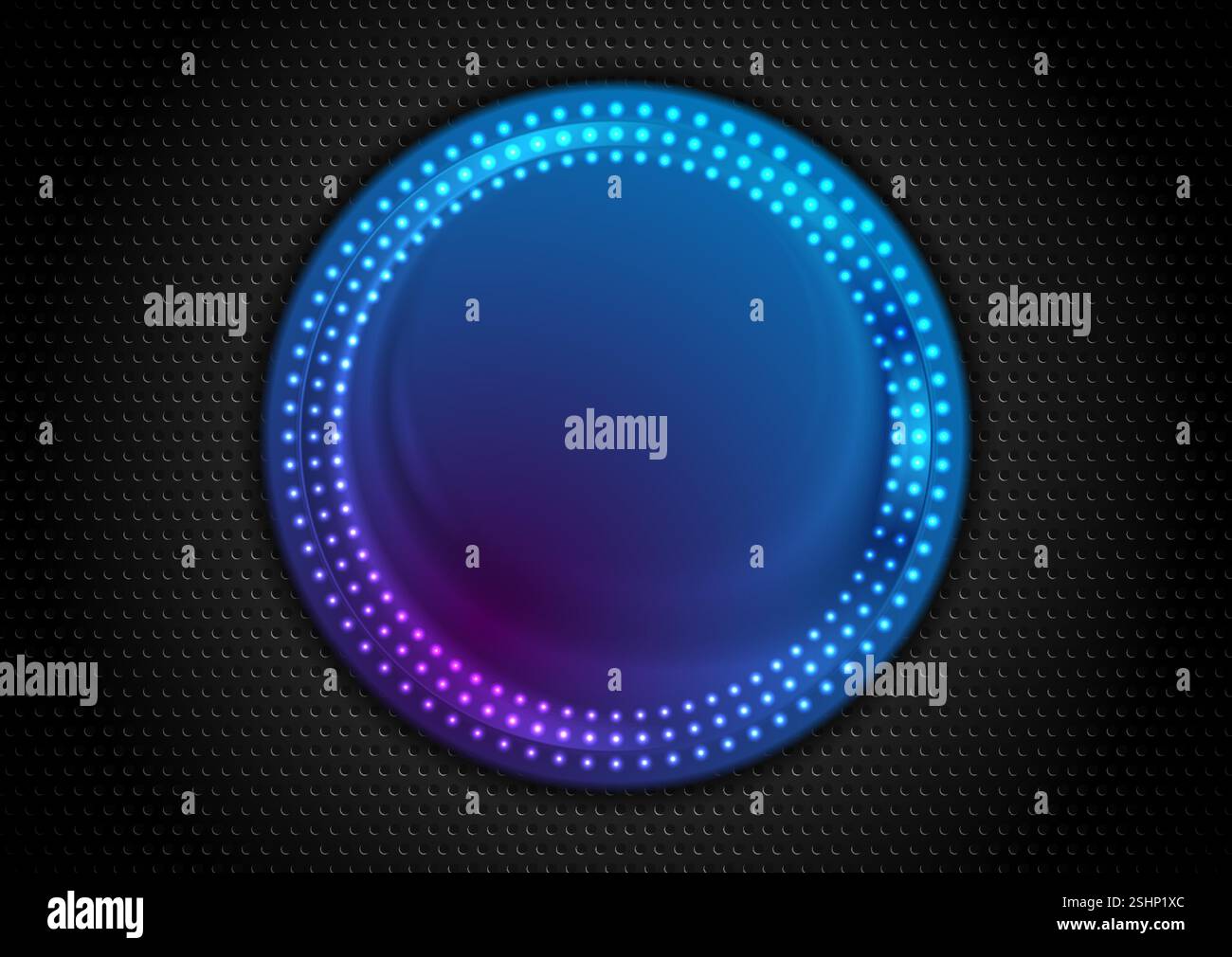 Black perforated background with blue purple glowing neon circle frame ...