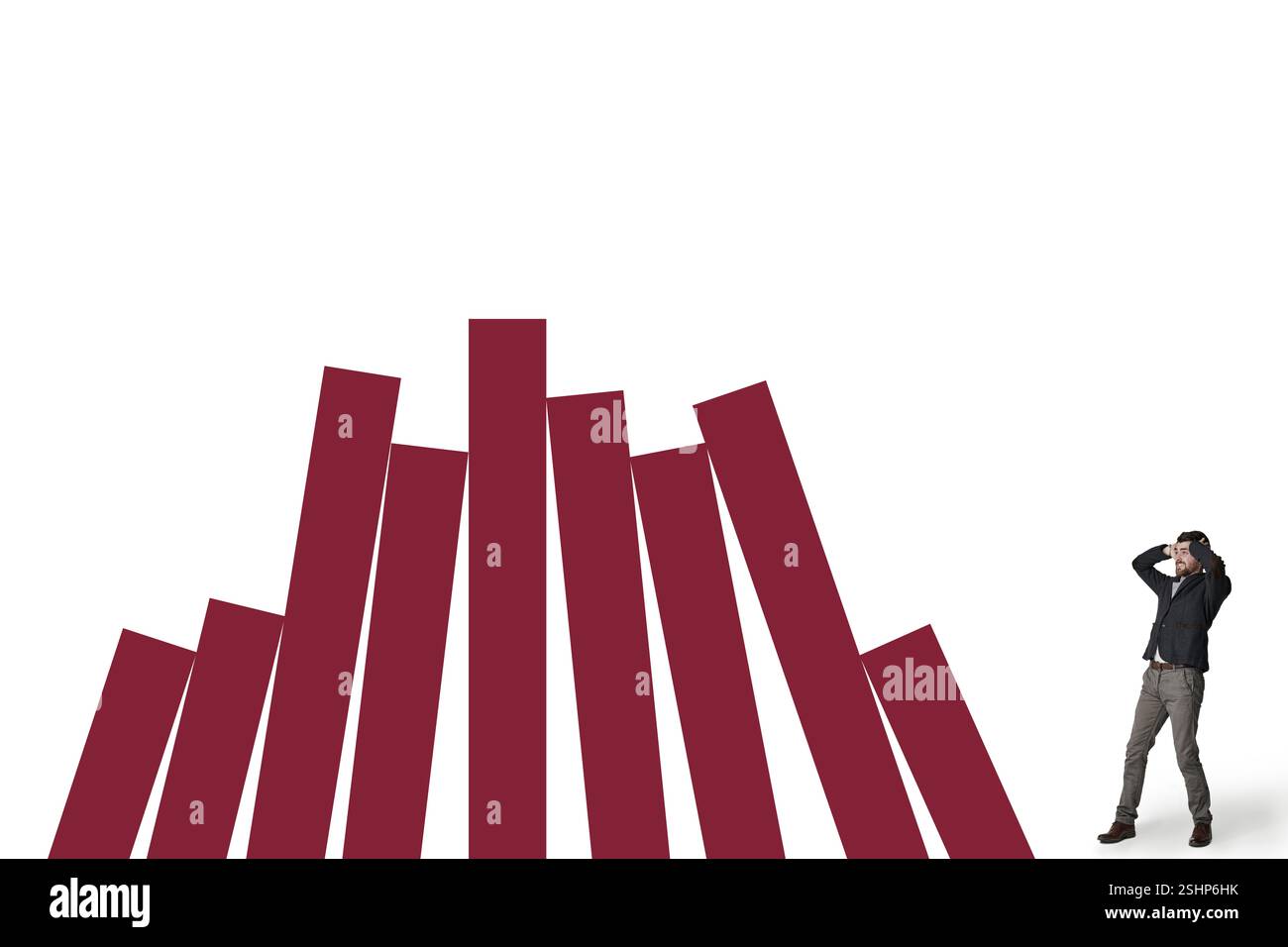 Stock market crash, stress or man on graph for collapse, investment ...