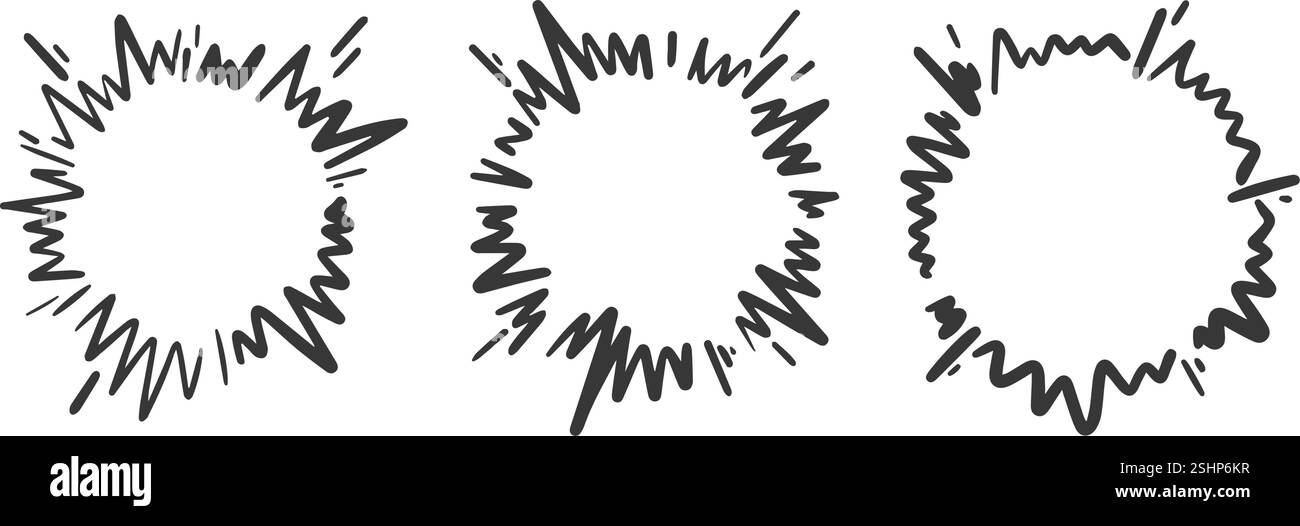 Cartoon explosion with sparks and splashes. Hand drawn sketch of circle ...