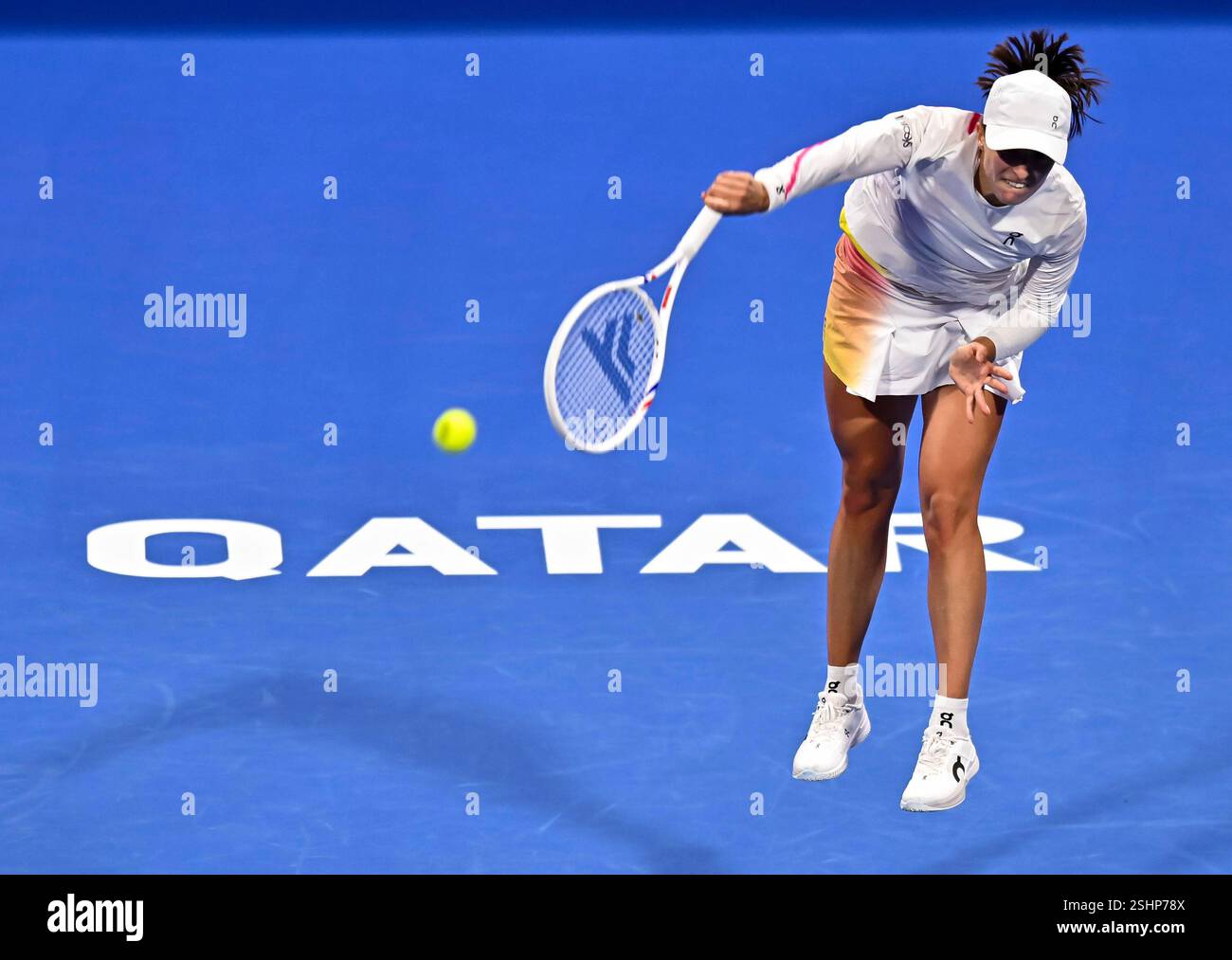 Doha, Qatar. 10th Feb, 2025. Iga Swiatek of Poland serves during the ...