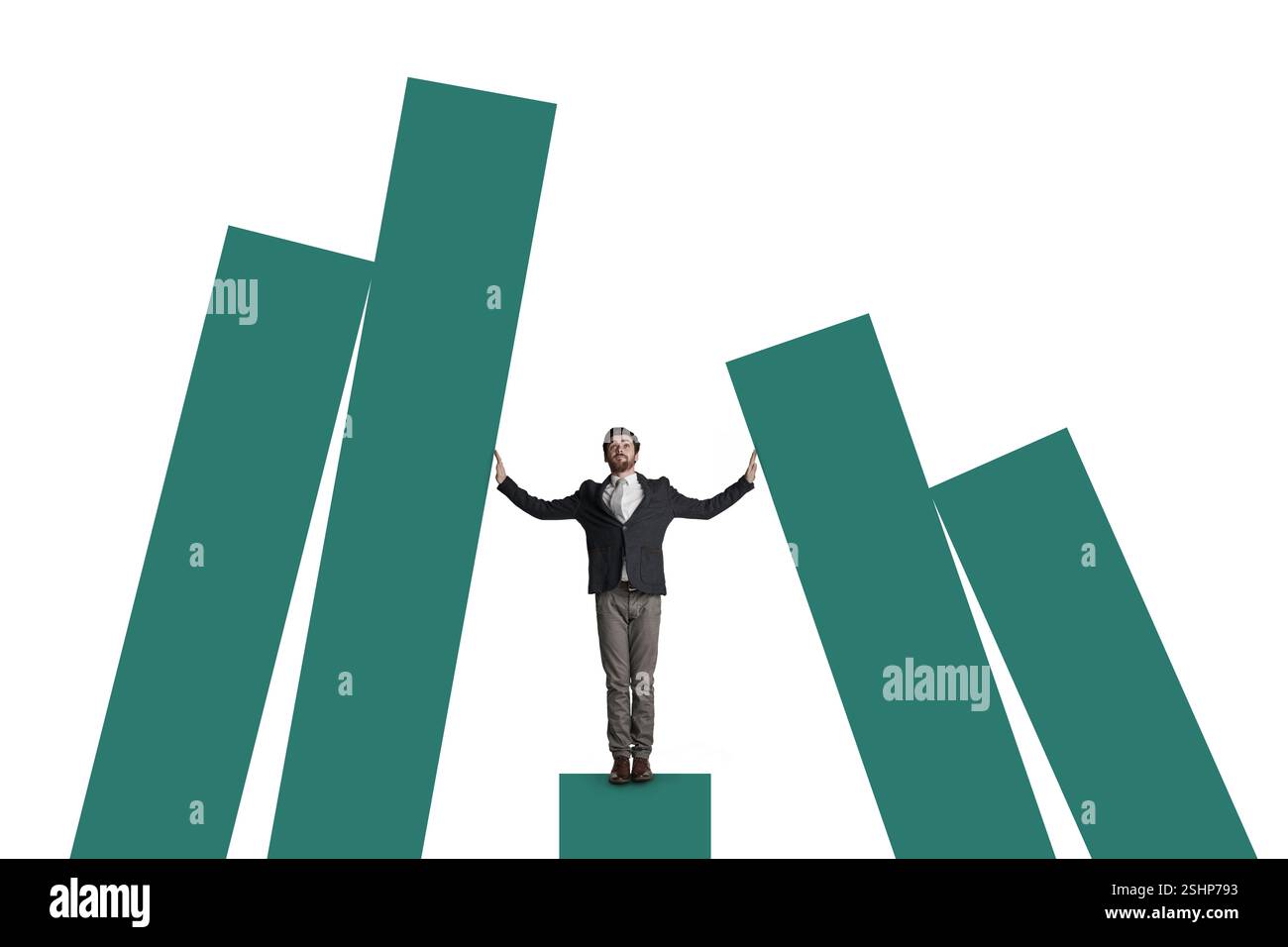 Stock market crash, risk or man on graph for collapse, investment ...