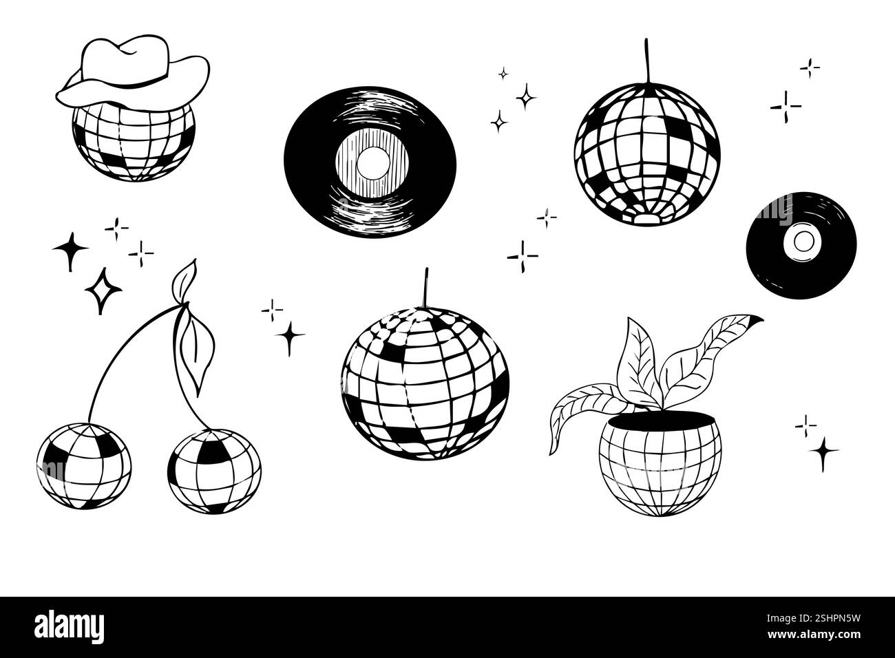 Disco ball doodle line tattoo y2k coquette trendy groovy decoration ...