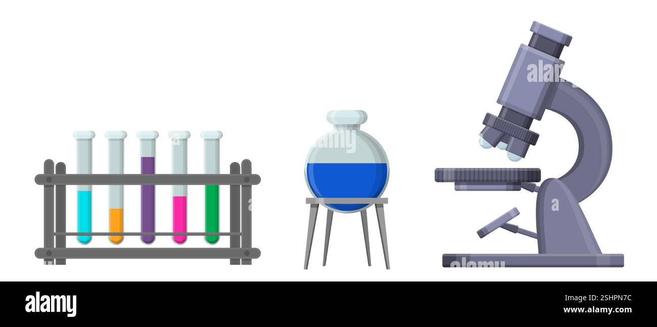 Scientific Laboratory Equipment Test Tubes Flask and Microscope Stock ...