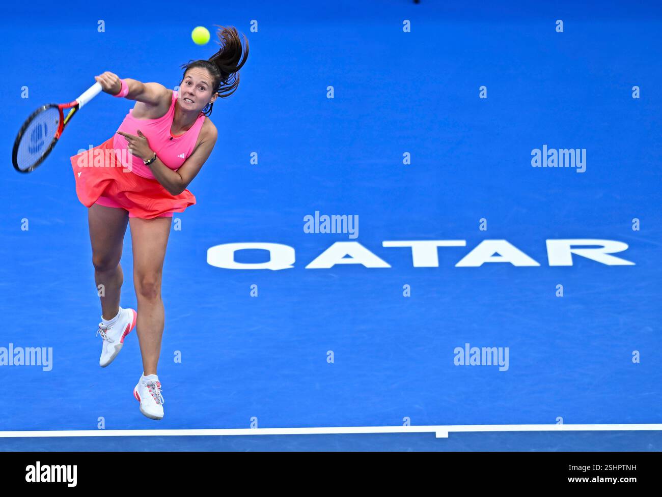 Doha, Qatar. 10th Feb, 2025. Daria Kasatkina of Russia serves during the women's singles round ...
