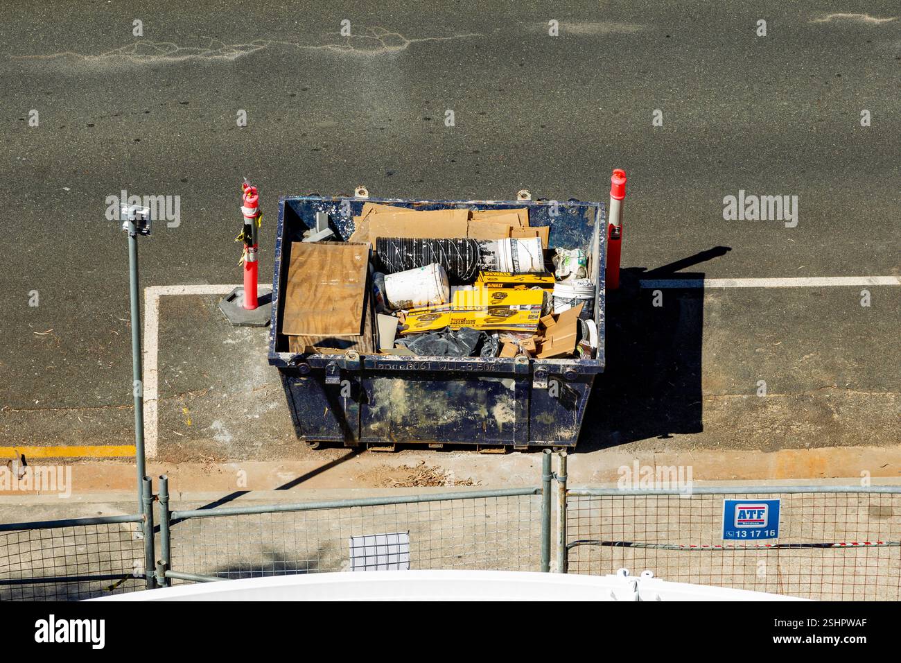 rubbish building waste buckets timber cardboard loaded skip bin ...