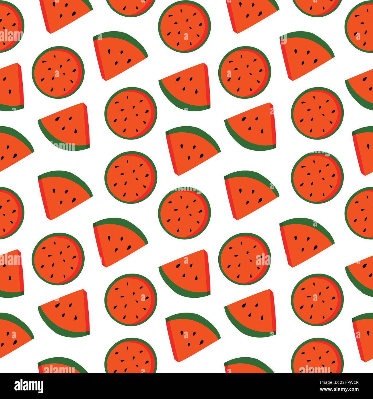 Seamless pattern of watermelon slices with seeds on a white background ...