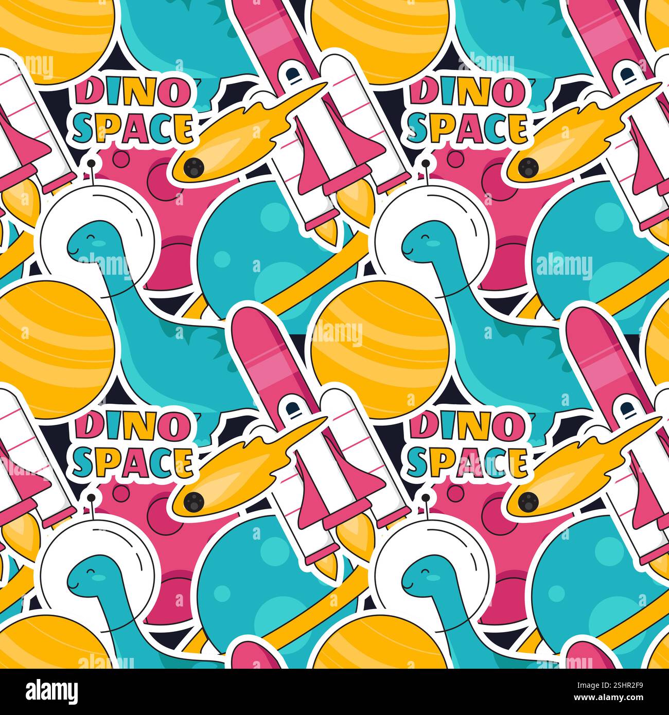 Seamless Pattern of Outer Space Exploration with Floating Rocket and ...