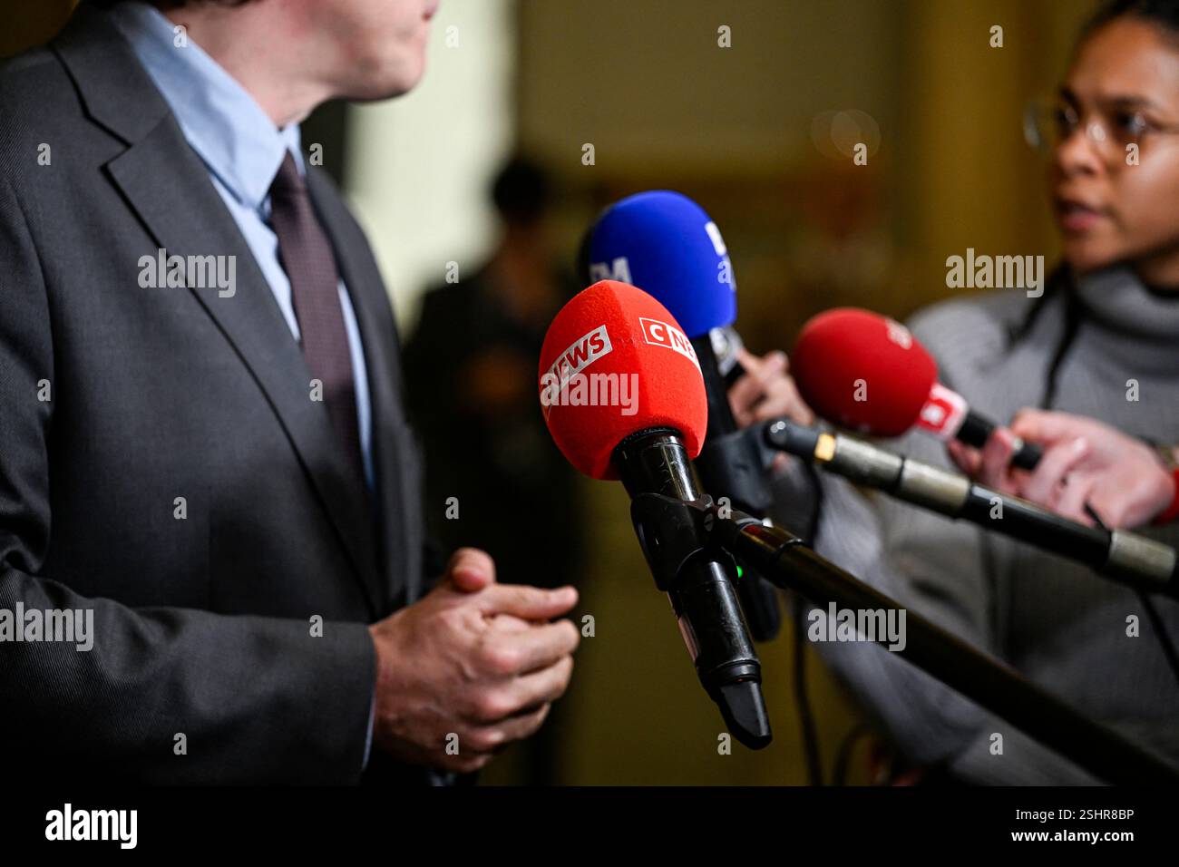 Paris, France. 10th Feb, 2025. Illustration picture shows a microphone ...