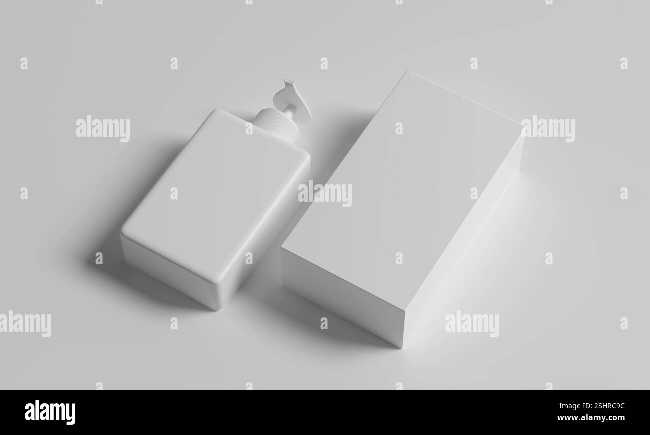 White plastic bottle and box 3D render Stock Photo - Alamy