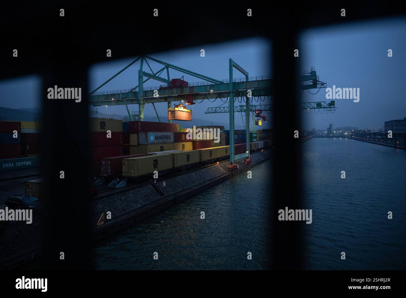 Stuttgart, Germany. 11th Feb, 2025. Containers are reloaded at the port ...