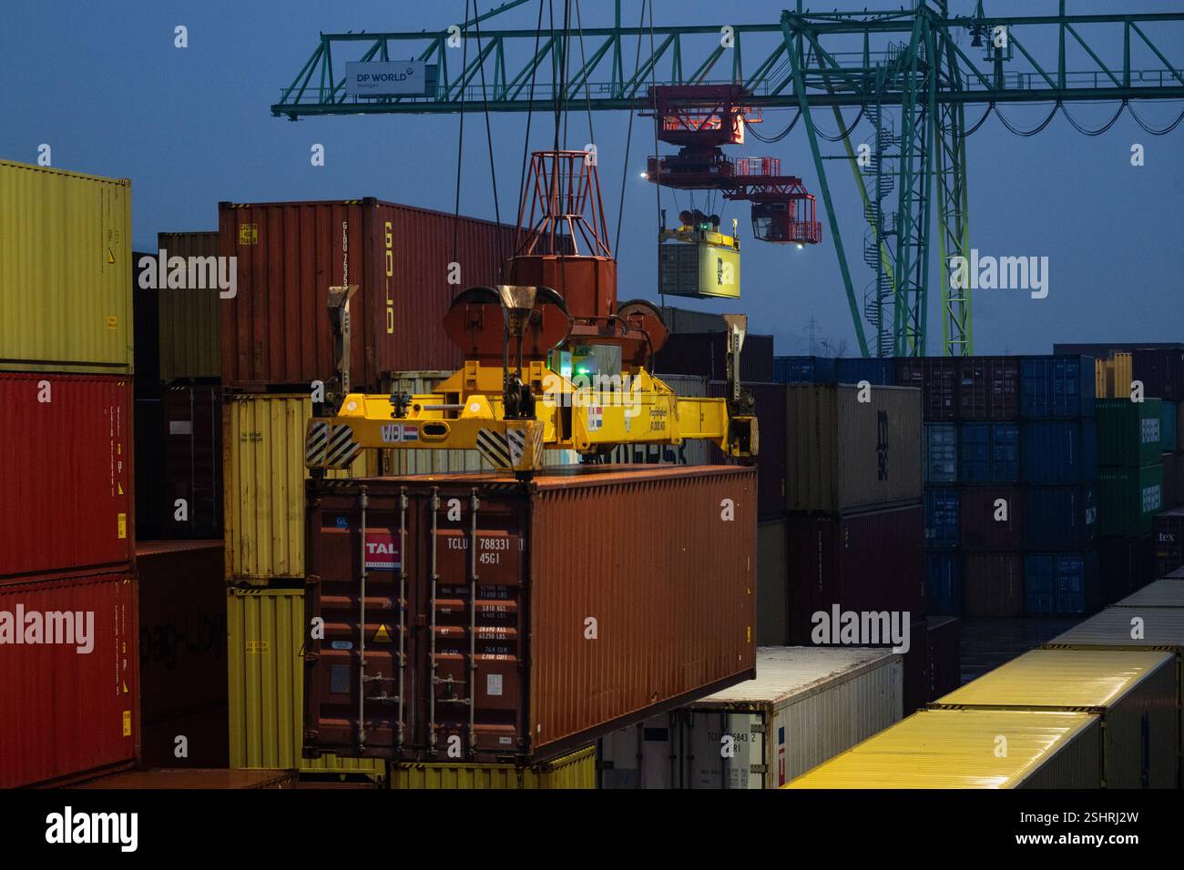Stuttgart, Germany. 11th Feb, 2025. Containers are reloaded at the port ...