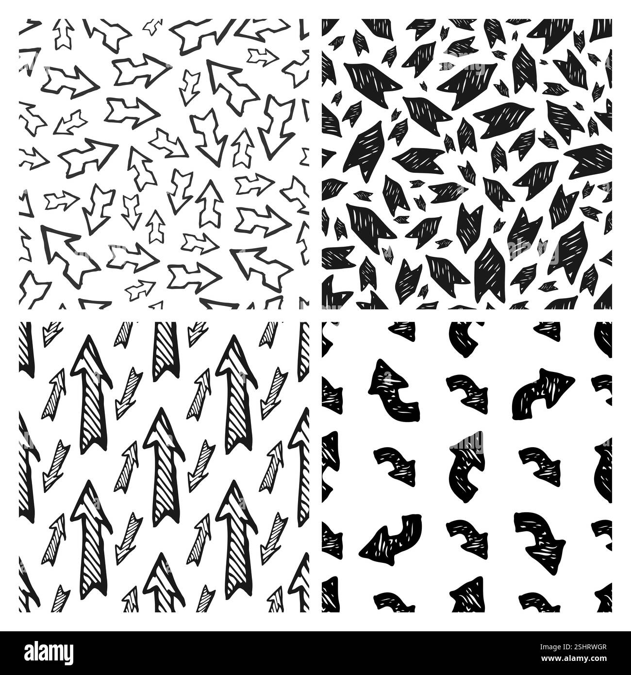 Seamless pattern with black hand drawn arrows. Set of four creative ...