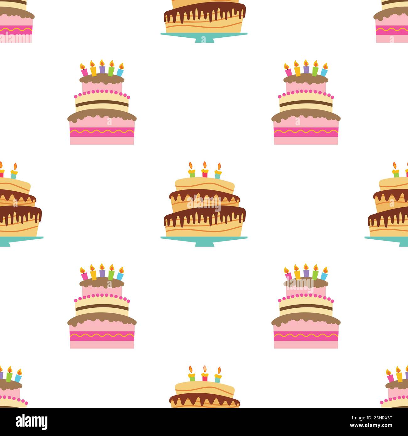 Seamless Pattern with colorful hearts, sweet cakes and pies. Vector ...