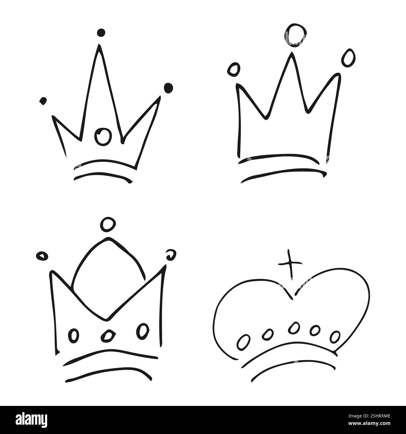 Hand drawn crowns. Set of four simple graffiti sketch queen or king ...