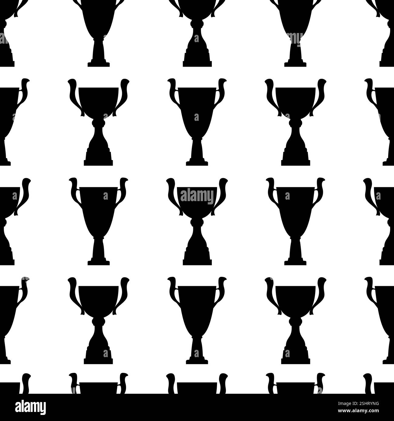 Winner trophy cup seamless pattern. Black simple silhouette texture ...