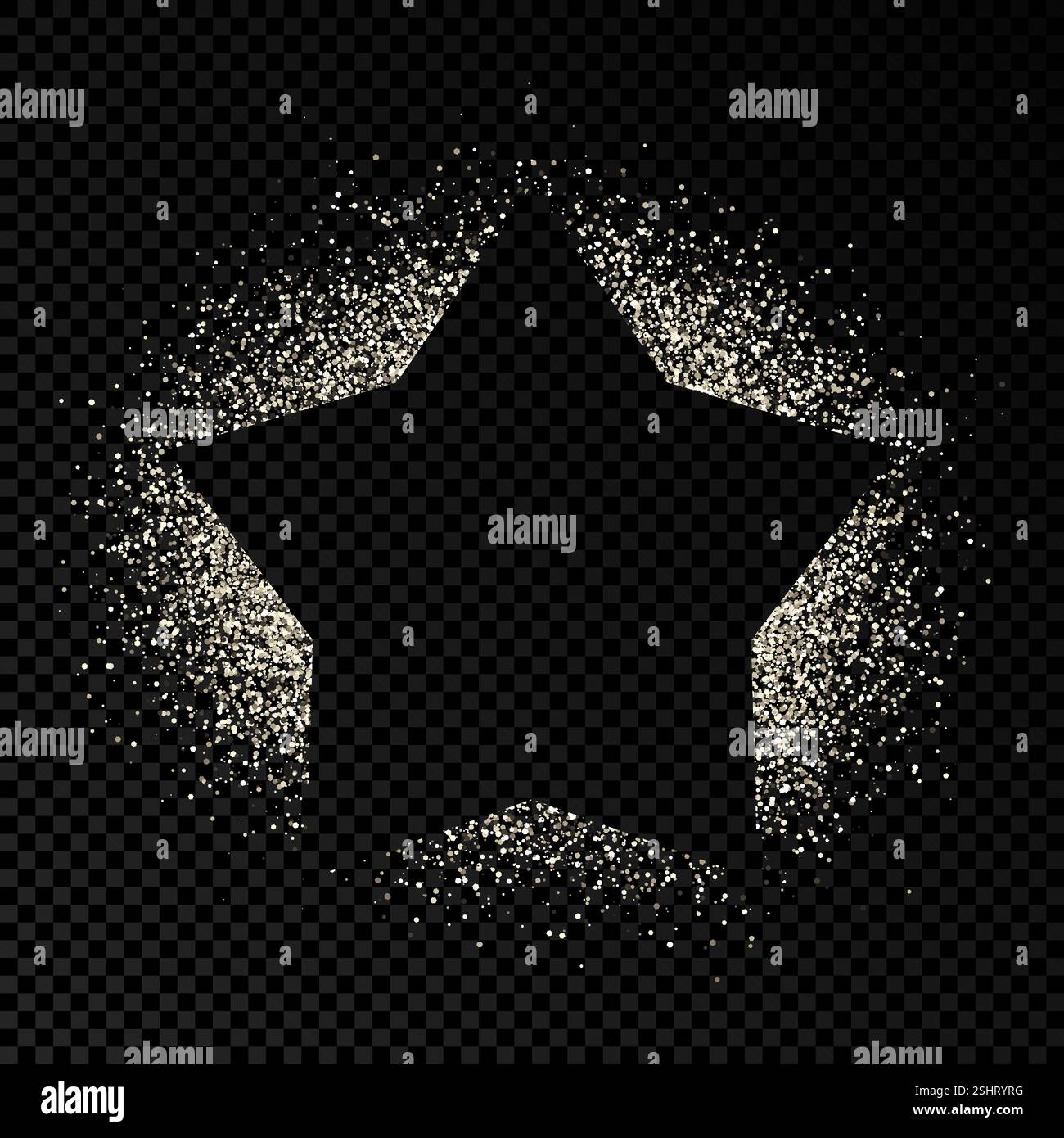 Star frame with silver glitter on dark transparent background. Empty ...