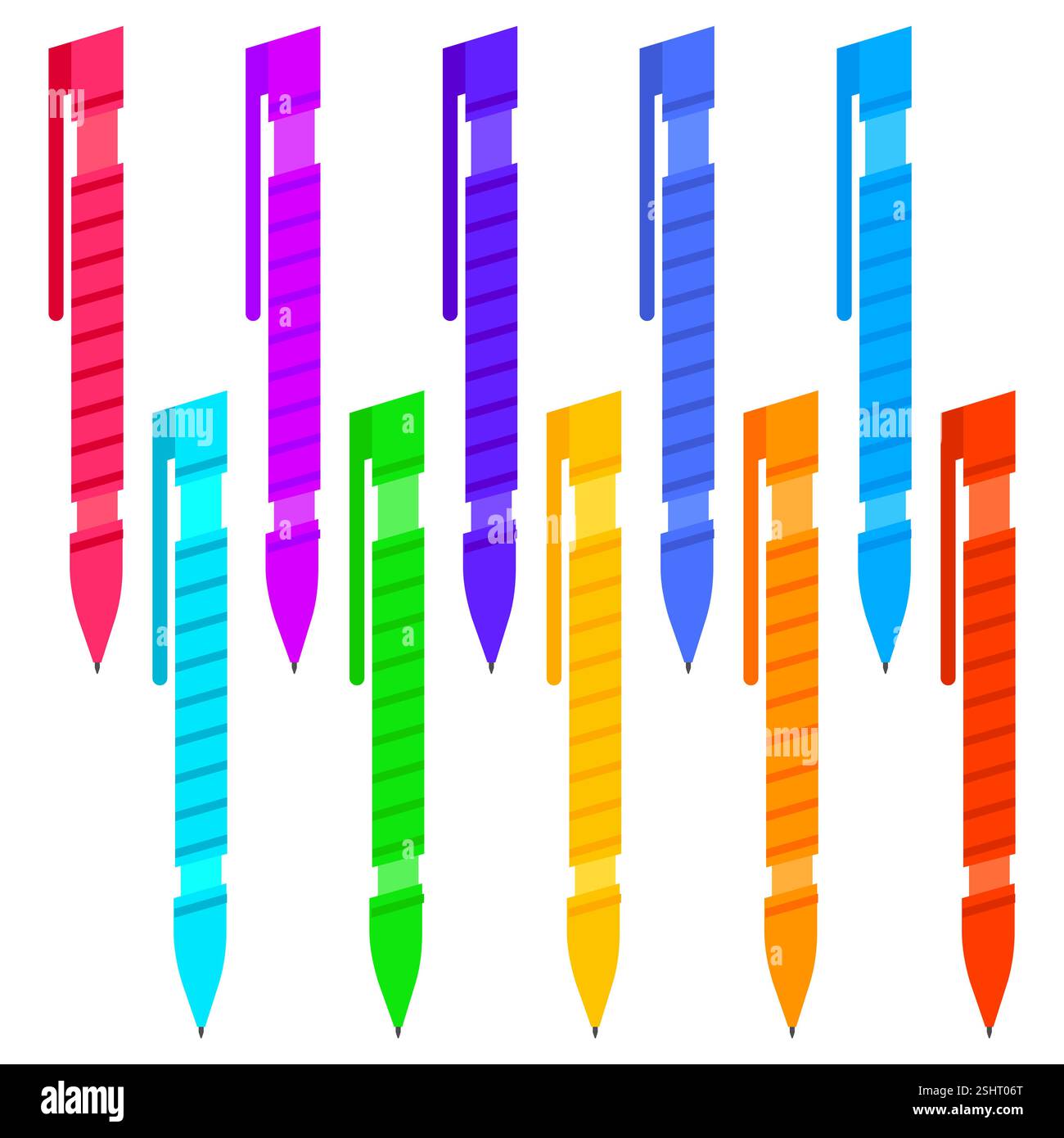 Set of multi-colored pens on a white background. Vector illustration ...