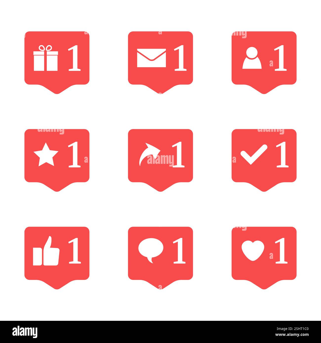 Set of nine notifications in social media. Heart, star, follower ...