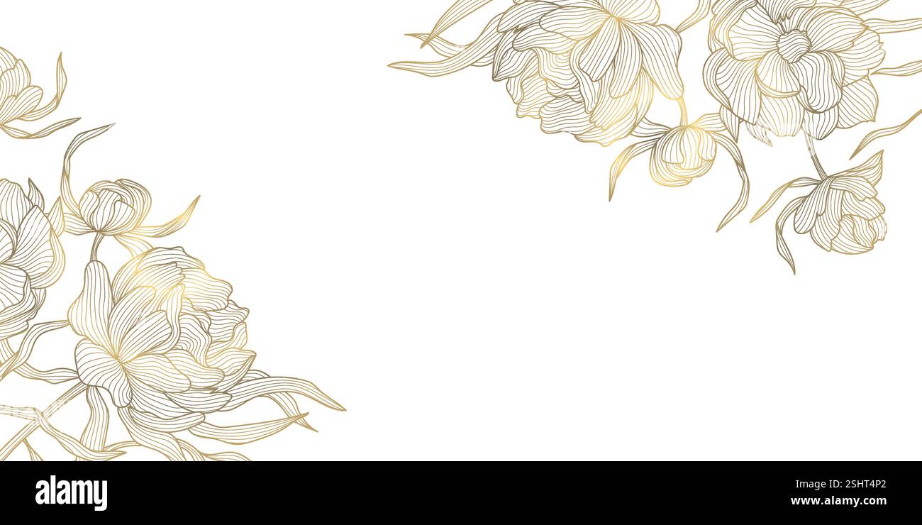 Vector gold floral background, flower line Chinese rose pattern, luxury ...