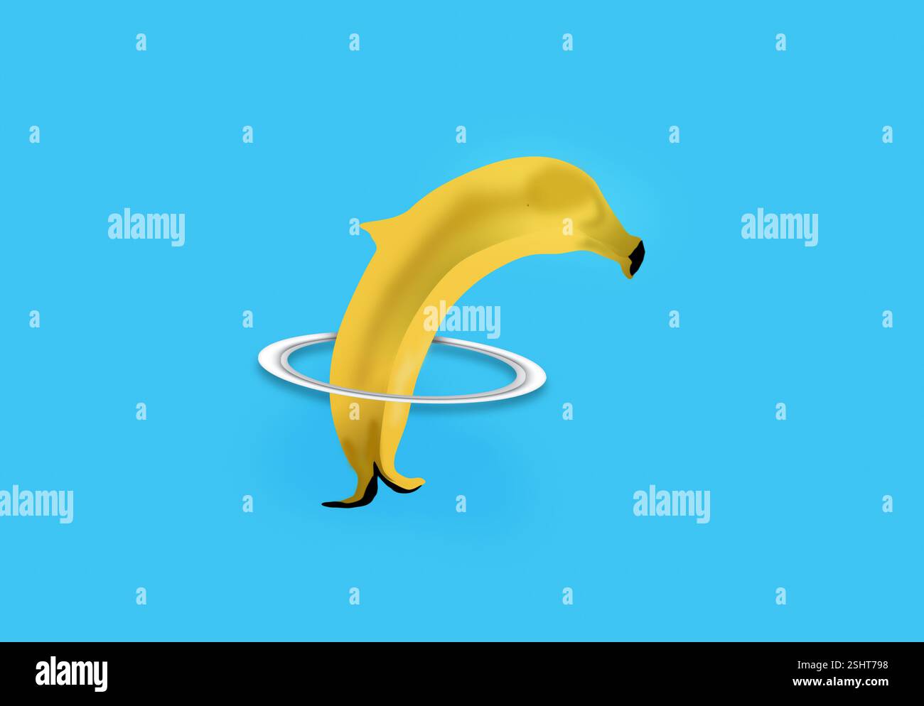Yellow banana dolphin shaped jumping out from water through the white ...